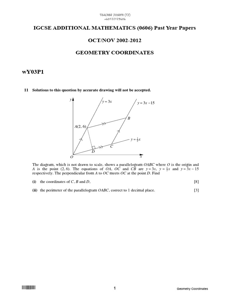 Igcse Addmaths Pyq Coordinate Geometry Winter Ms Pdf Circle