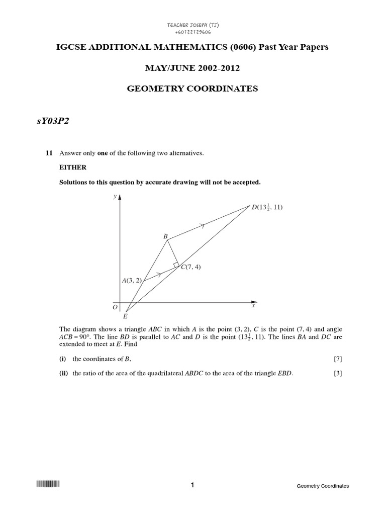 Igcse Addmaths Pyq Coordinates Geometry Summer Ms Pdf Circle