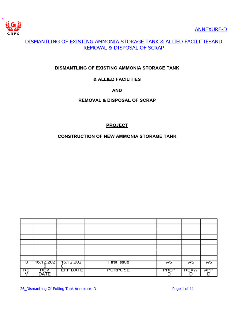 Ammonia Tank Dismantling Procedure | PDF | Waste Management | Concrete