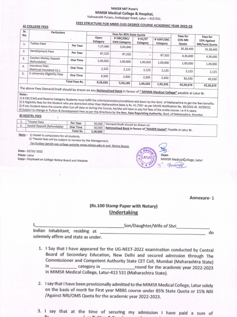 1 Fees Structure Dt. 20 10 2022 | PDF