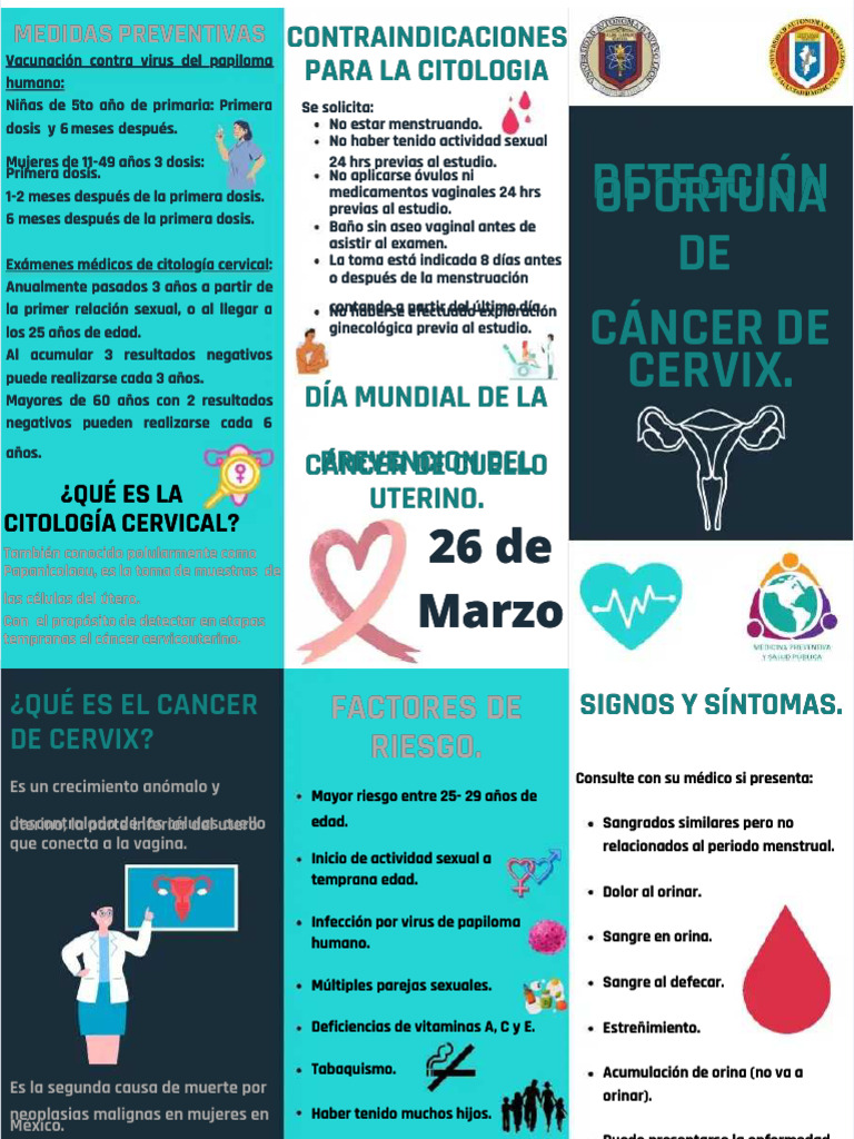 PDF Triptico Cancer de Cervix Compress | PDF | Cáncer de cuello uterino | Medicina CLINICA