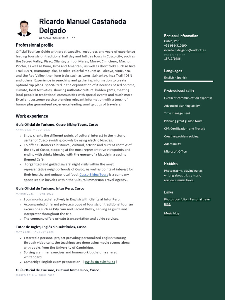 Resume, Ricardo Castañeda - OTG | PDF | Machu Picchu