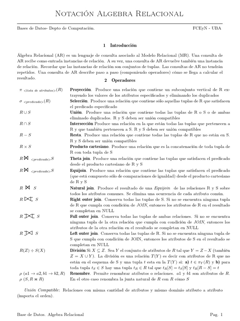 Cartilla Álgebra Relacional | PDF | Lógica matemática | Modelo de datos