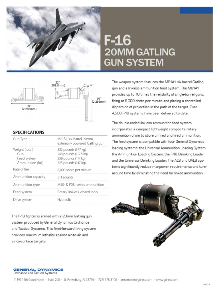 20Mm Gatling Gun System: Specifications S | PDF | Ammunition | Military Technology