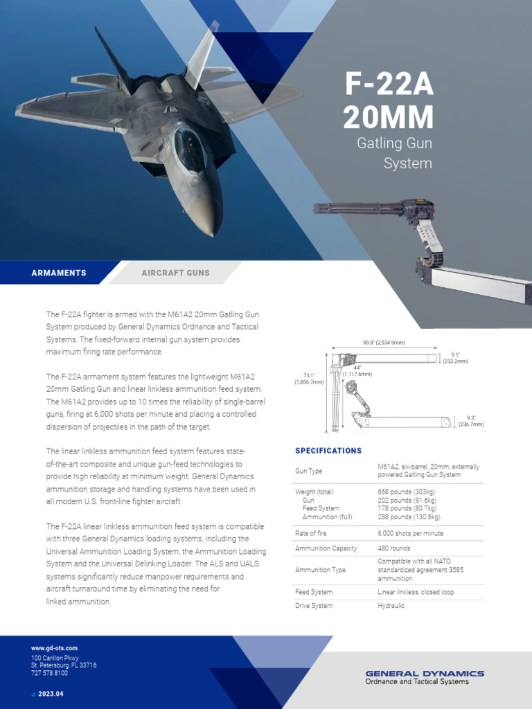 F-22A M61A2 Gatling Gun Overview | PDF | Ammunition | Flight