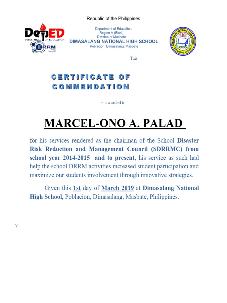 Certificate of Recognition-drrm for 3 years | PDF