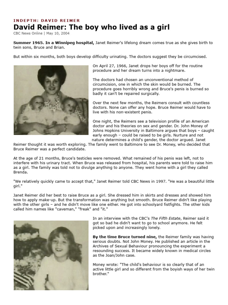 David Reimer Story Cbc | PDF