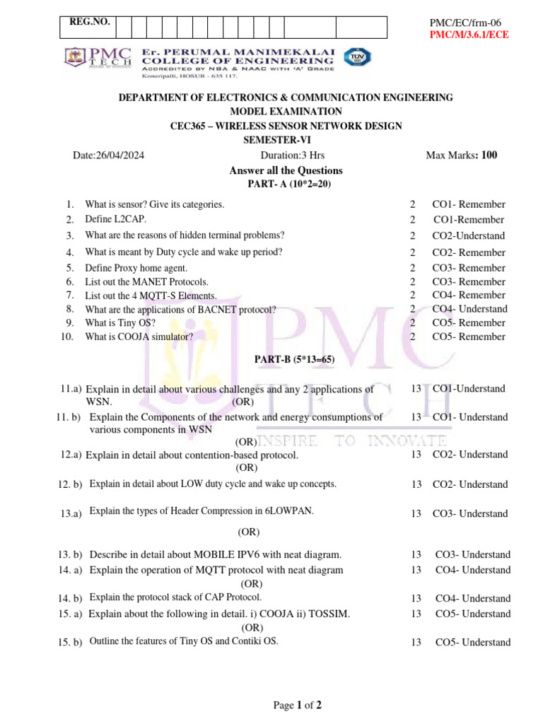 Cec365 Model Set1 | PDF | Wireless Sensor Network | Telecommunications