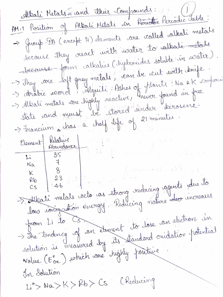 Alkali Metals Notes | PDF