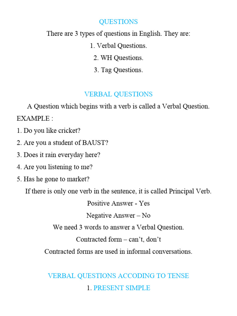 Basic Grammer | PDF | Question | Verb