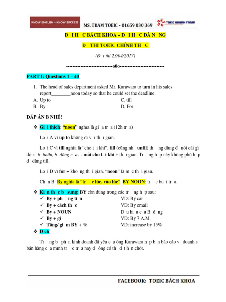 Đề Thi Toeic Chính Thức 2342017 | PDF