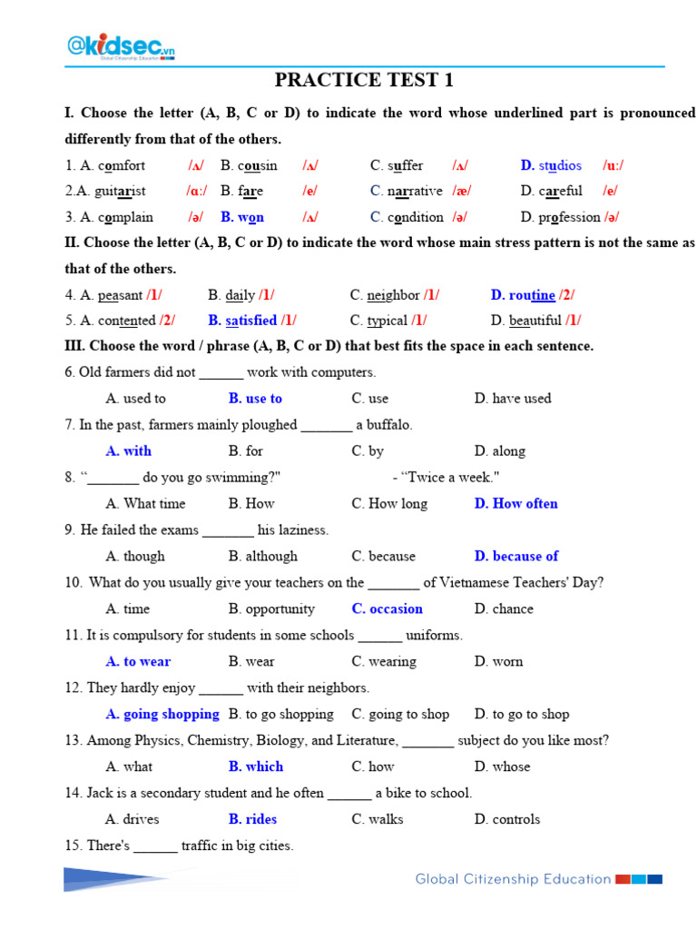 Practice Test 1 - key | PDF | Internet
