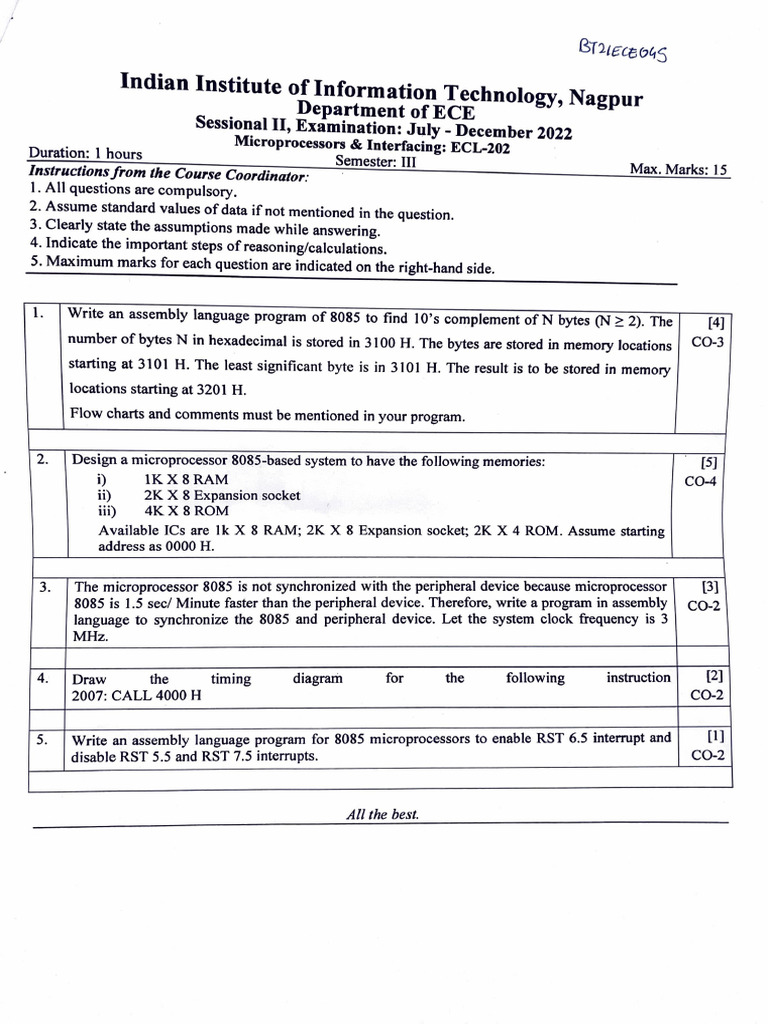 8085 Microprocessor Exam Questions | PDF | Computer Architecture ...