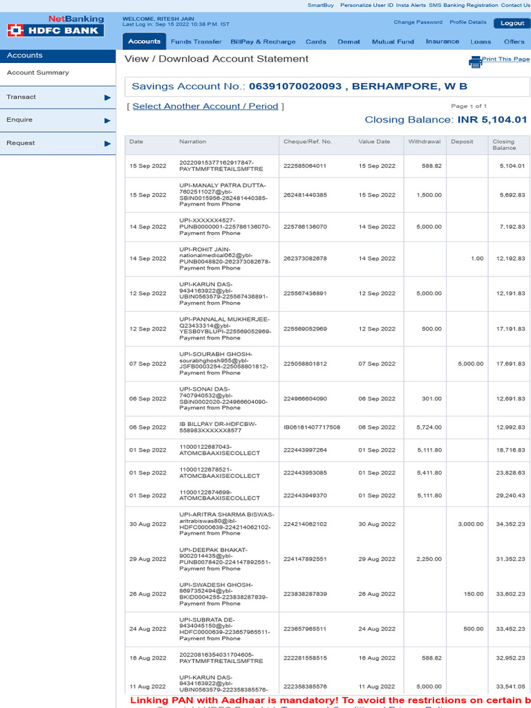 Welcome To HDFC Bank NetBanking | Download Free PDF | Online Banking ...