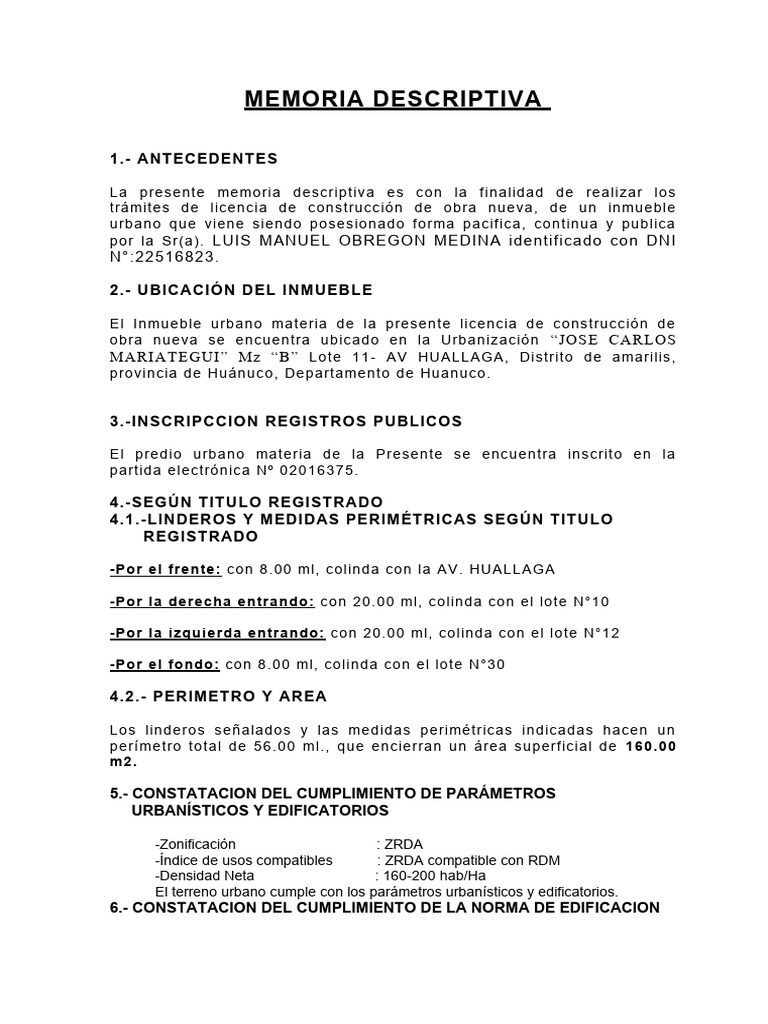 Memoria Descriptiva | Descargar gratis PDF | Hormigón | Fundación (Ingeniería)