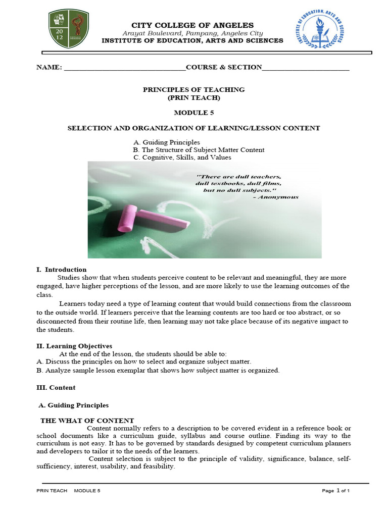 Prin Teach MODULE 5 | PDF | Learning | Curriculum