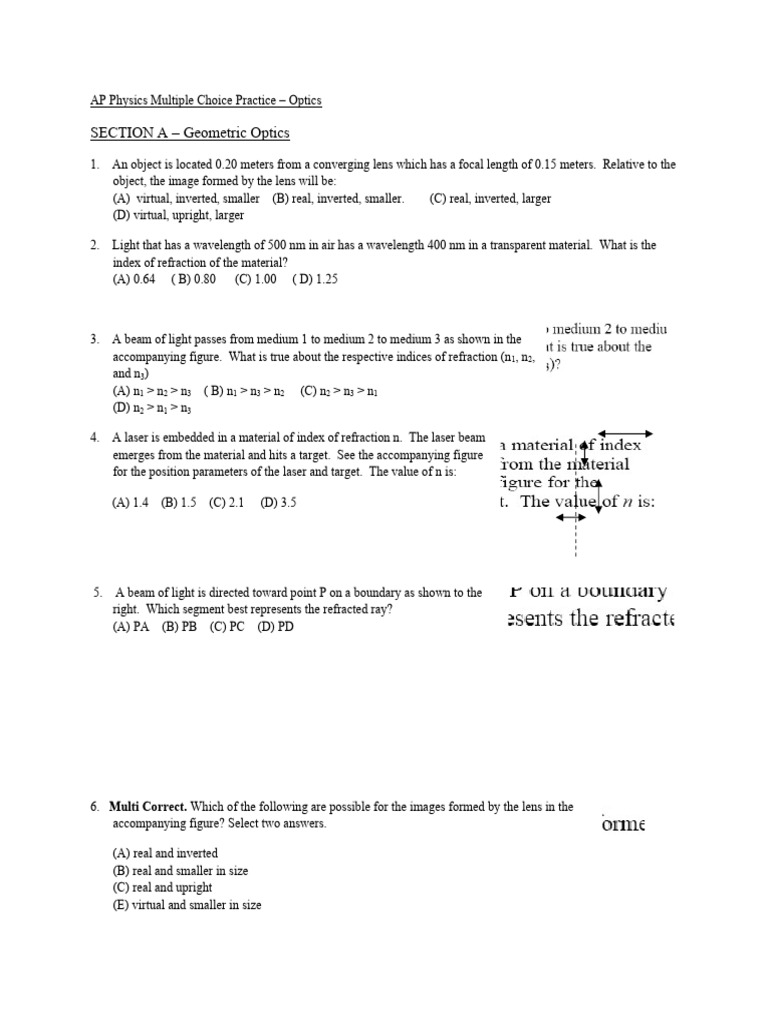 HW Optics | PDF | Refraction | Refractive Index
