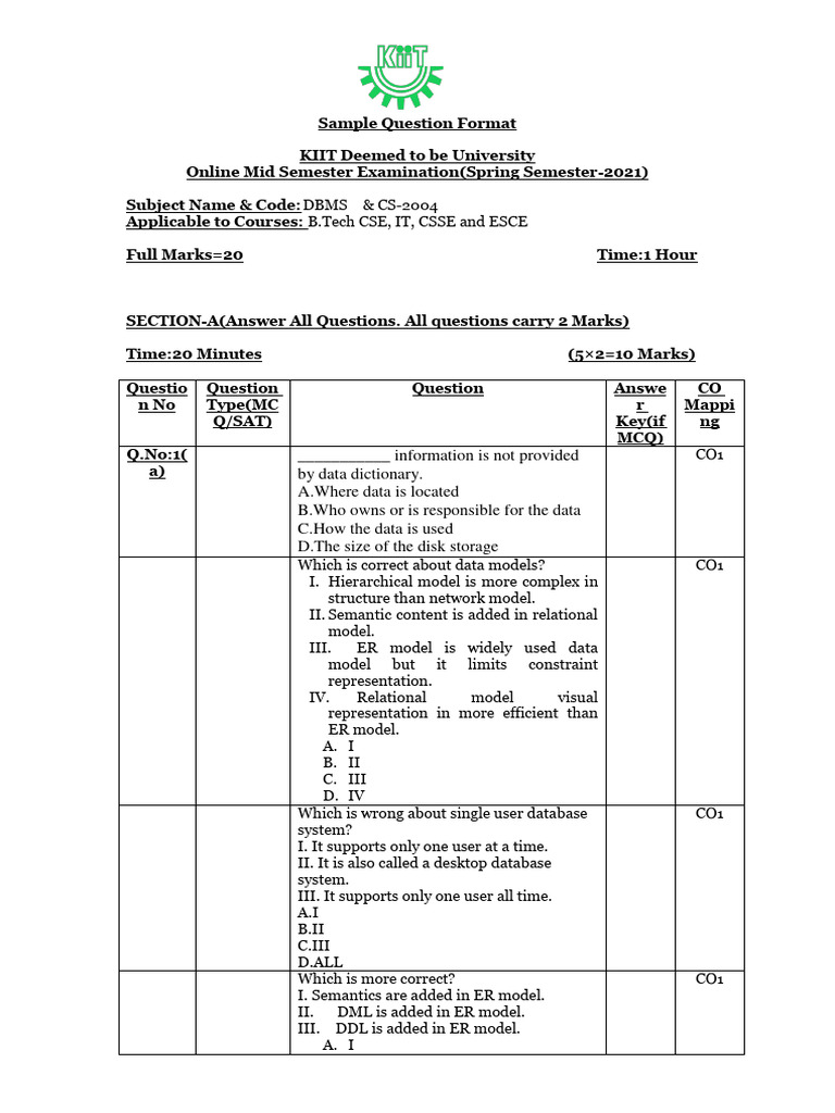 2021 Dbms Mid Pdf Relational Database Databases