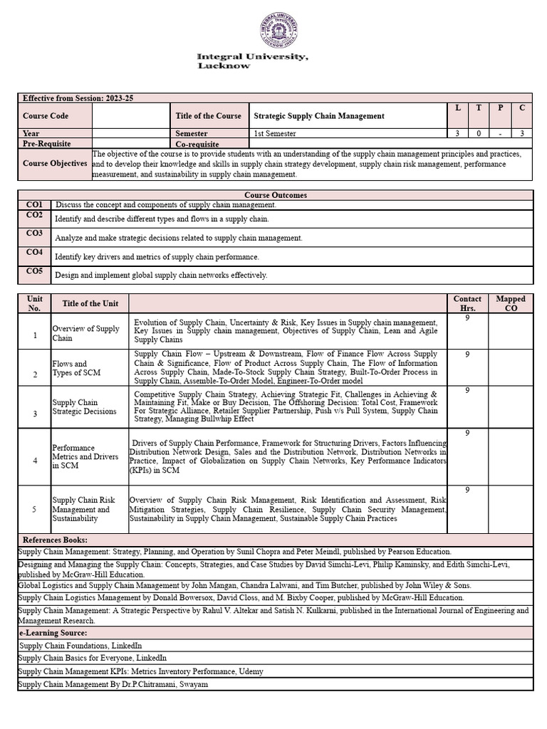 MBA SCM Syllabus 2023-25 - Seekho - Integral University - 16-Aug | PDF | Enterprise Resource ...