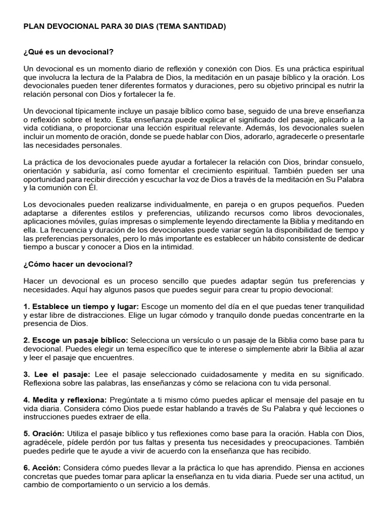 Plan Devocional Para 30 Dias | PDF | Santo | Amor