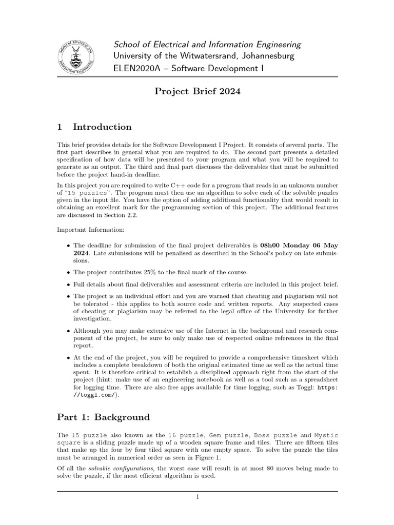 ELEN2020A - Project - Brief - 2024 | PDF | Programming | Computer Program