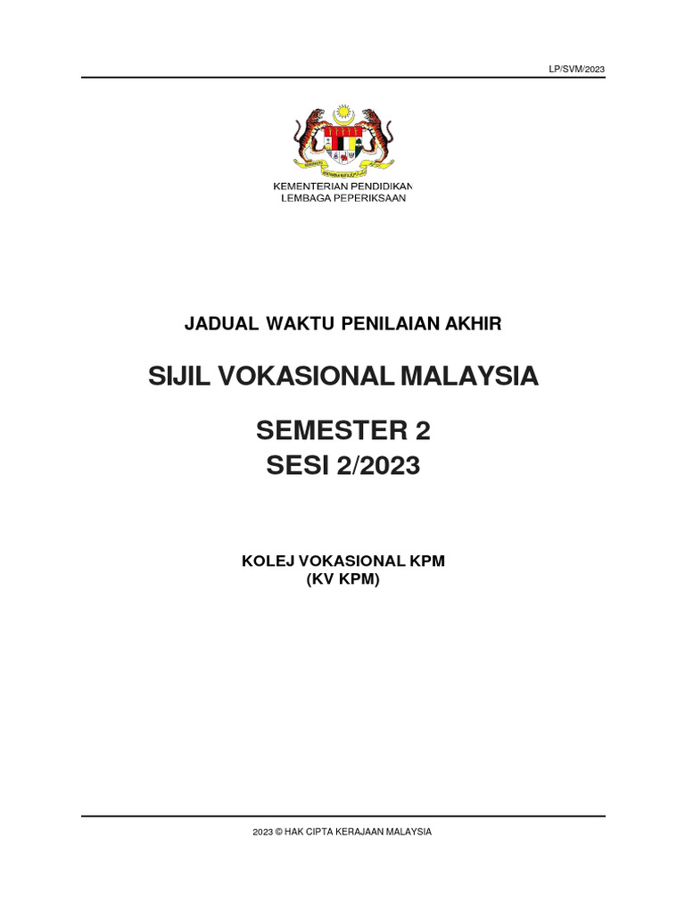 Jadual Ujian SVM Semester 2 2023 | PDF