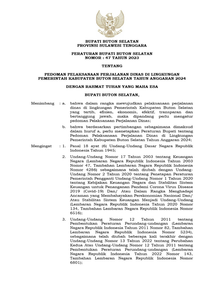 Pedoman Perjalanan Dinas 2024 Buton Selatan | PDF | Pengelolaan ...