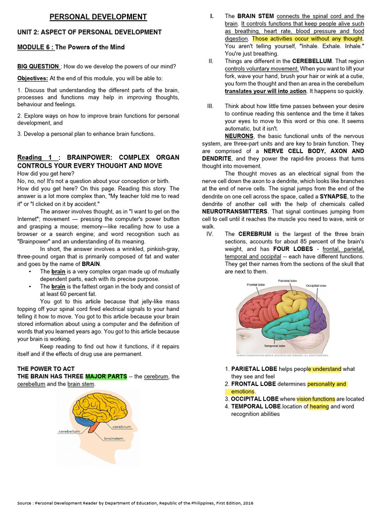Personal Development Reviewer | PDF | Emotional Intelligence | Brain
