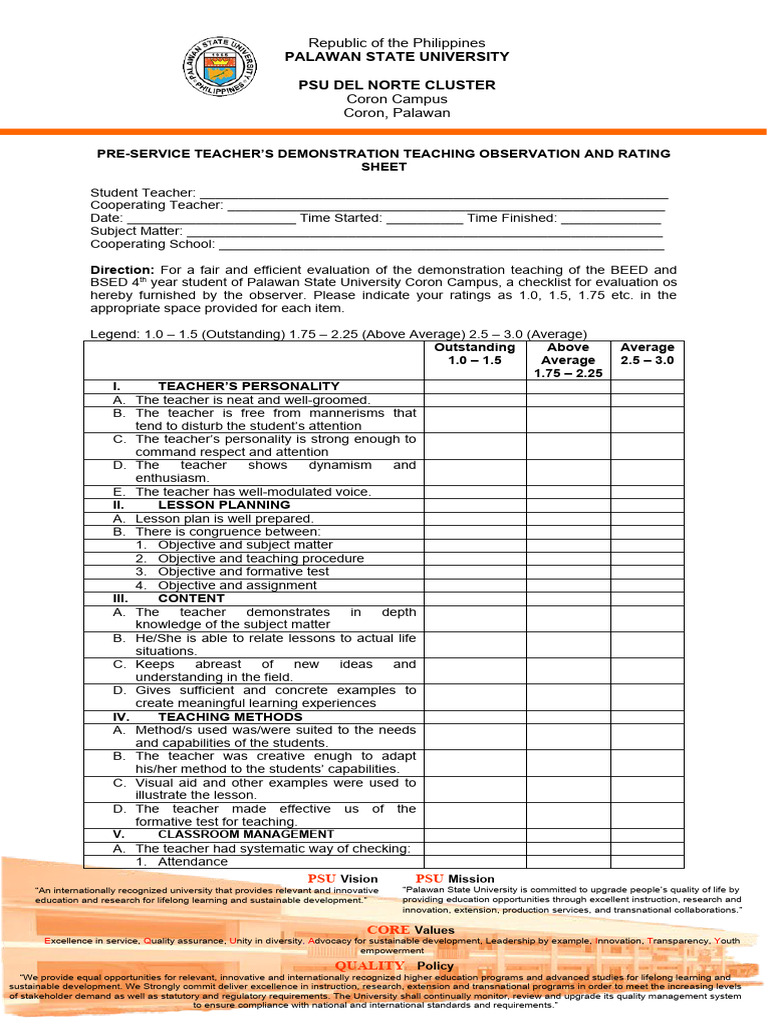 Demo Teaching Rating Sheet | Download Free PDF | Teachers | Learning