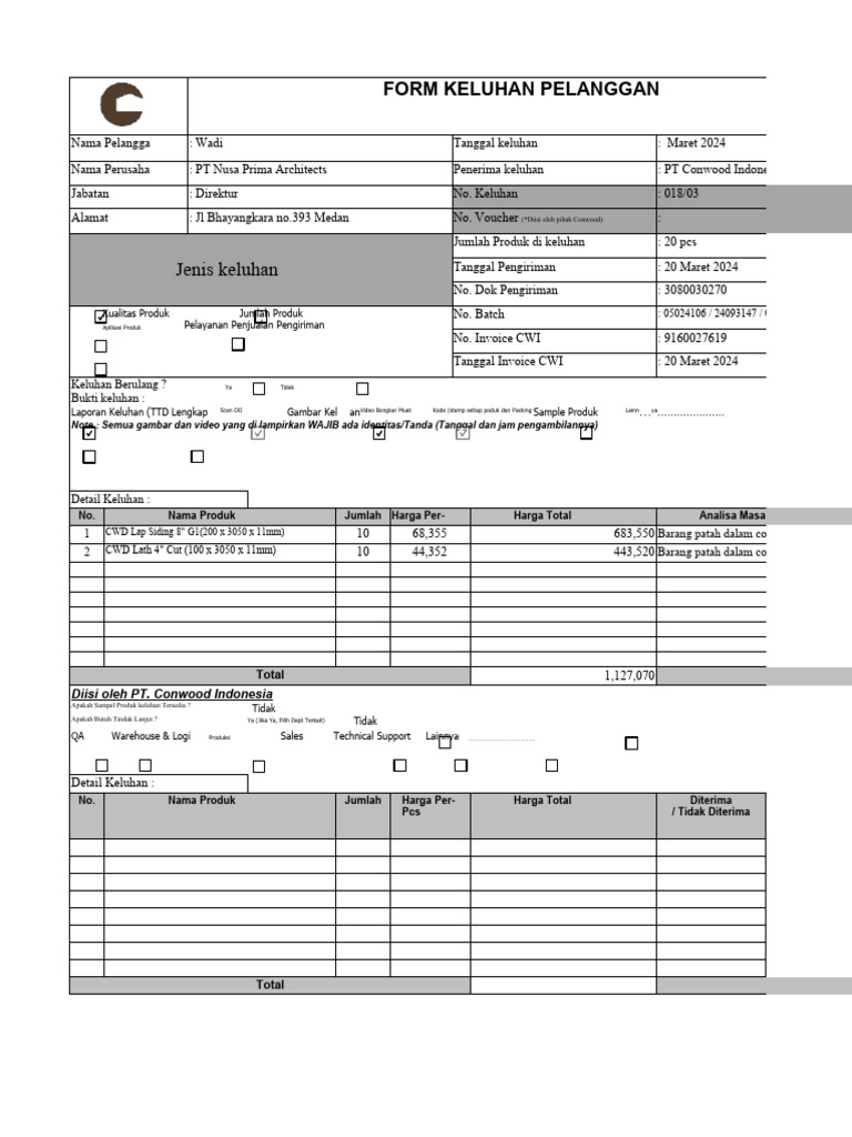 Formulir Keluhan Pelanggan | PDF