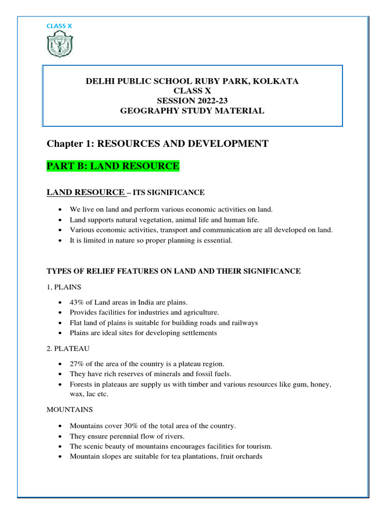 RESOURCE AND DEVELOPMENT PART B - LAND RESOURCE Docx | PDF | Soil Fertility | Agriculture