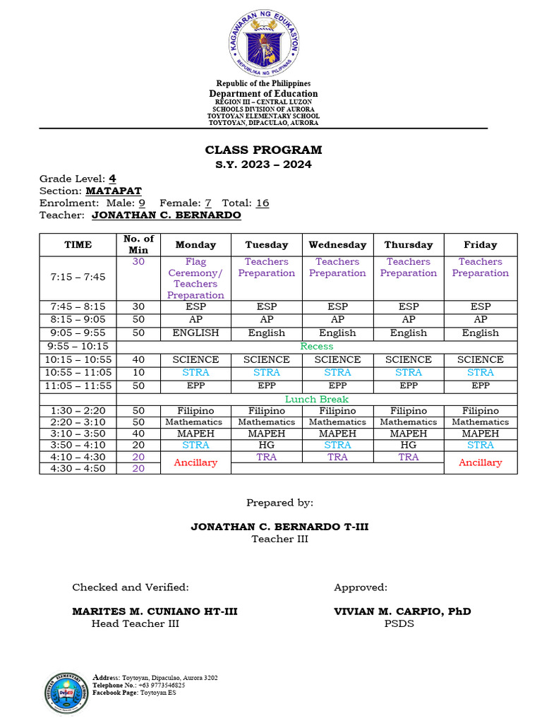 Classroom Program, Teachers Program | PDF | Education Theory | Pedagogy