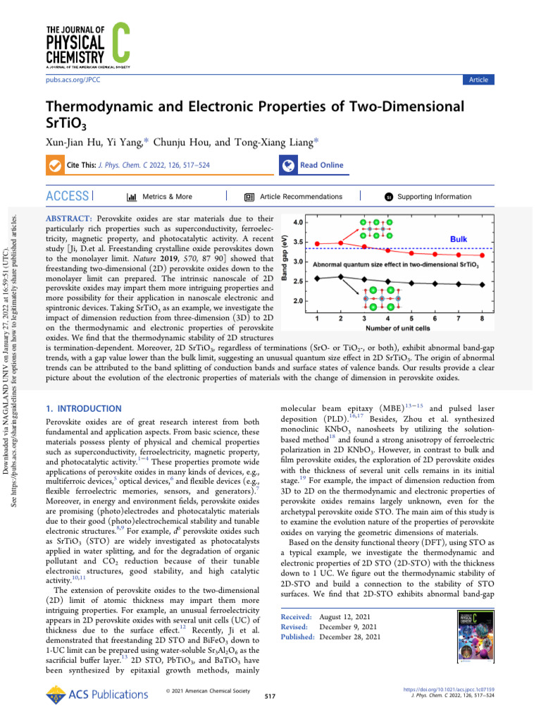 Thermodynamic Properties of 2D SrTiO3 | PDF | Band Gap | Electronic ...