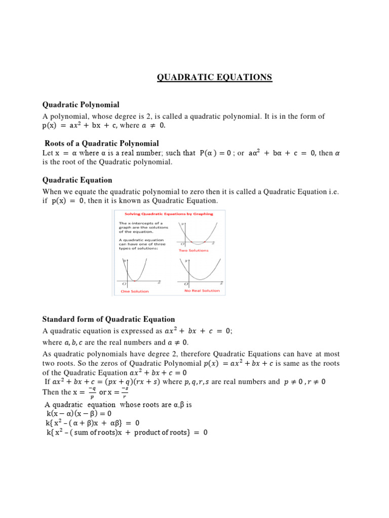 Quadratic Equation Study Material | PDF | Quadratic Equation | Polynomial