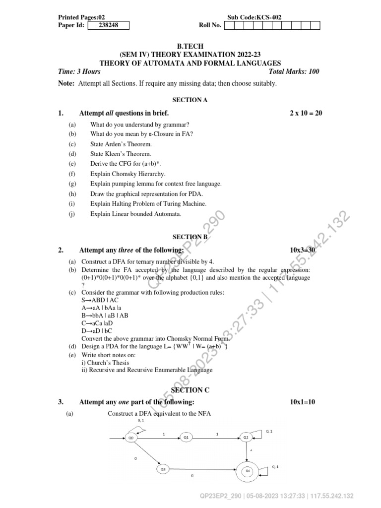 KCS-402 2022-23 | PDF | Formalism (Deductive) | Theoretical Computer Science