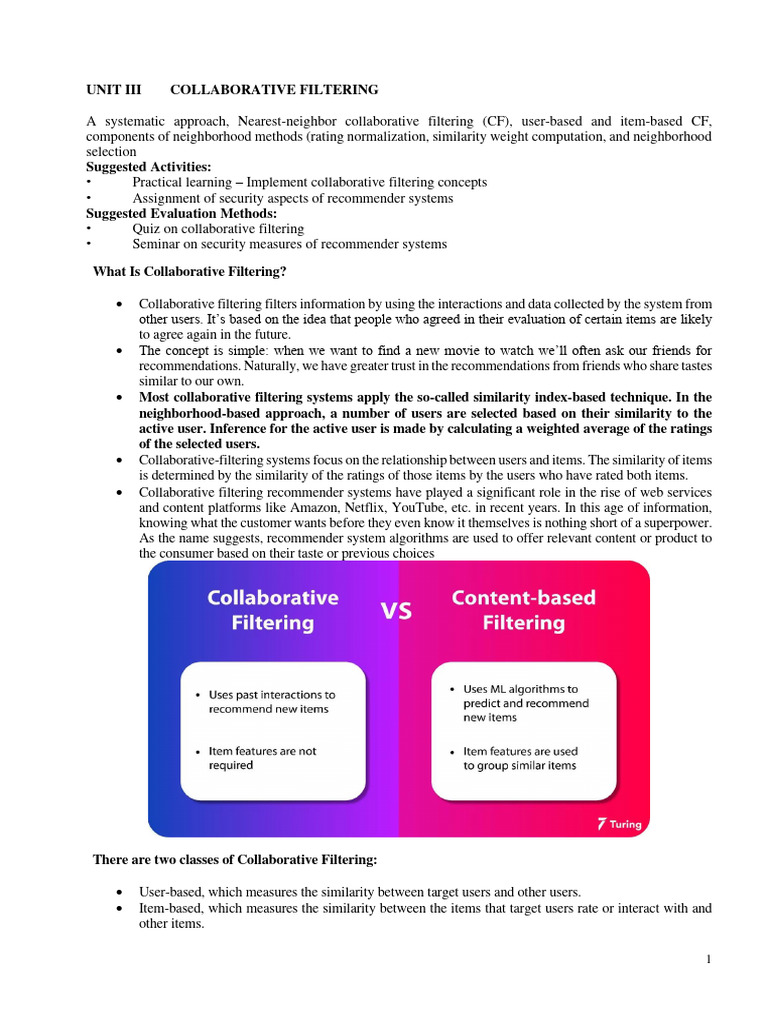 Unit Iii-Collaborative Filtering | PDF | Computing | Information Science