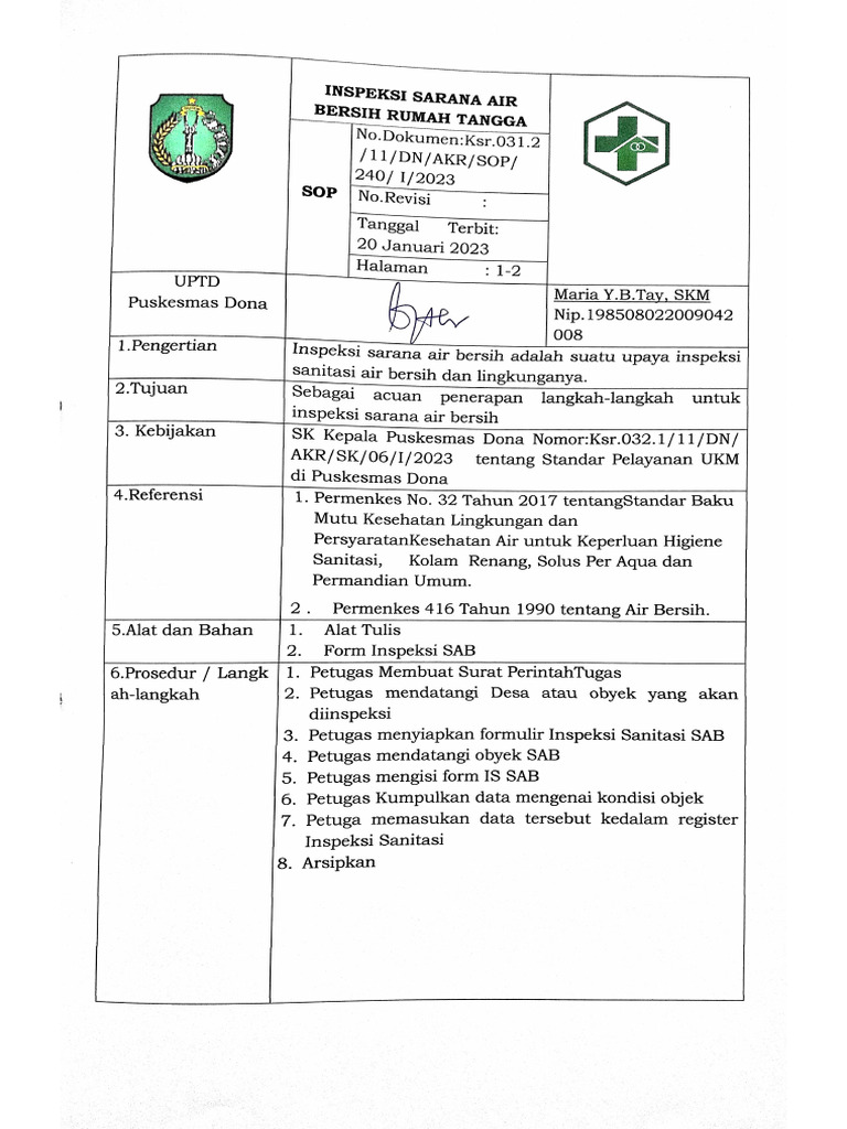 Inspeksi Sarana Air Bersih Rumah Tangga | PDF