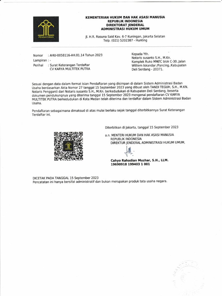 Surat AHU Kemenkumham KMP - 20240502 - 0001 | PDF