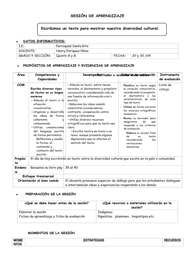 Escribimos Un Texto Sobre La Diversidad Cultural | PDF | Evaluación ...