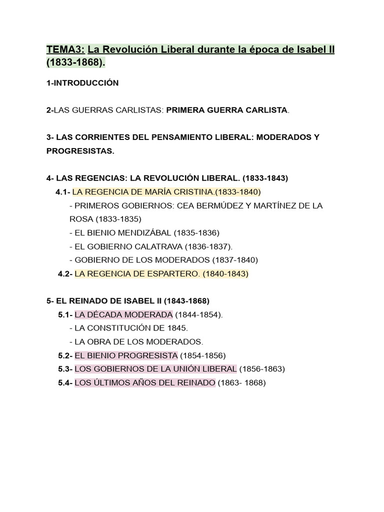 TEMA3. La Revolución Liberal Durante La Época de Isabel II (1833-1868) . | PDF | Gobierno de ...
