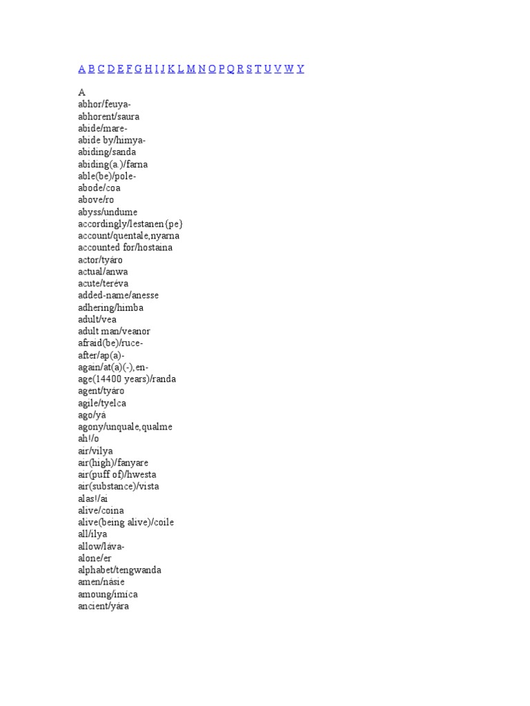 Quenya-English Word List | PDF | Nature