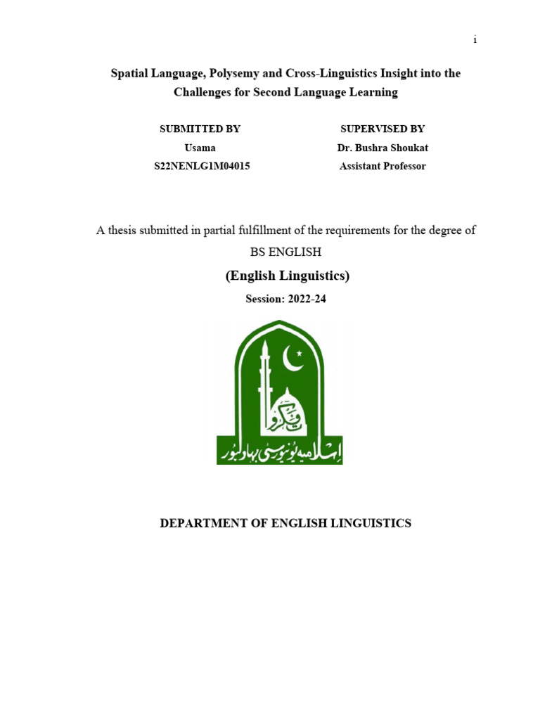 Spatial Language, Polysemy and Cross Linguistics | PDF | Second Language Acquisition | Second ...