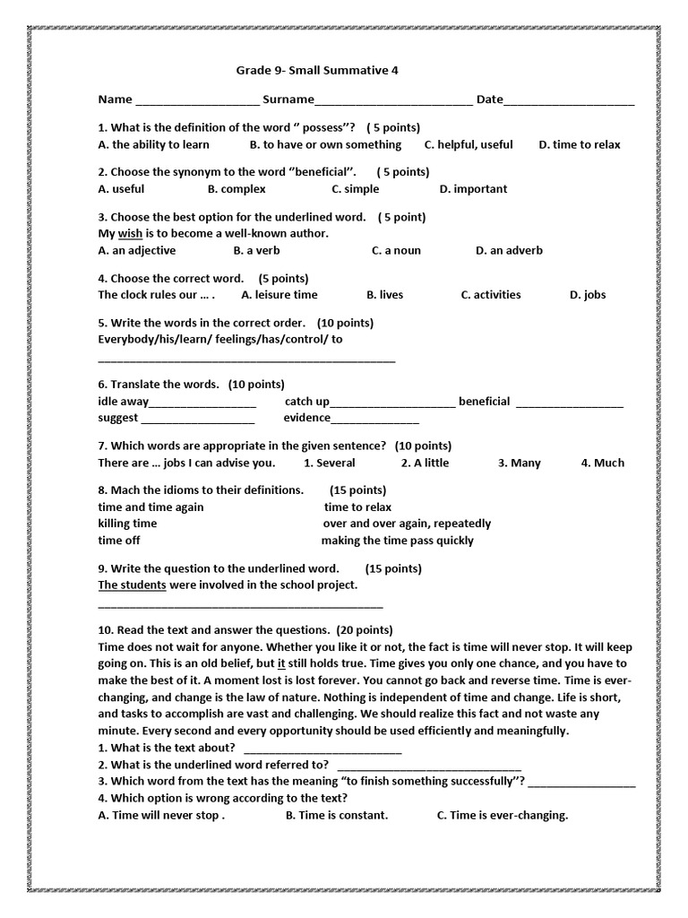 Grade 9 - Small Summative 4 (Gulshan Anar) | PDF | Word | Semantic Units
