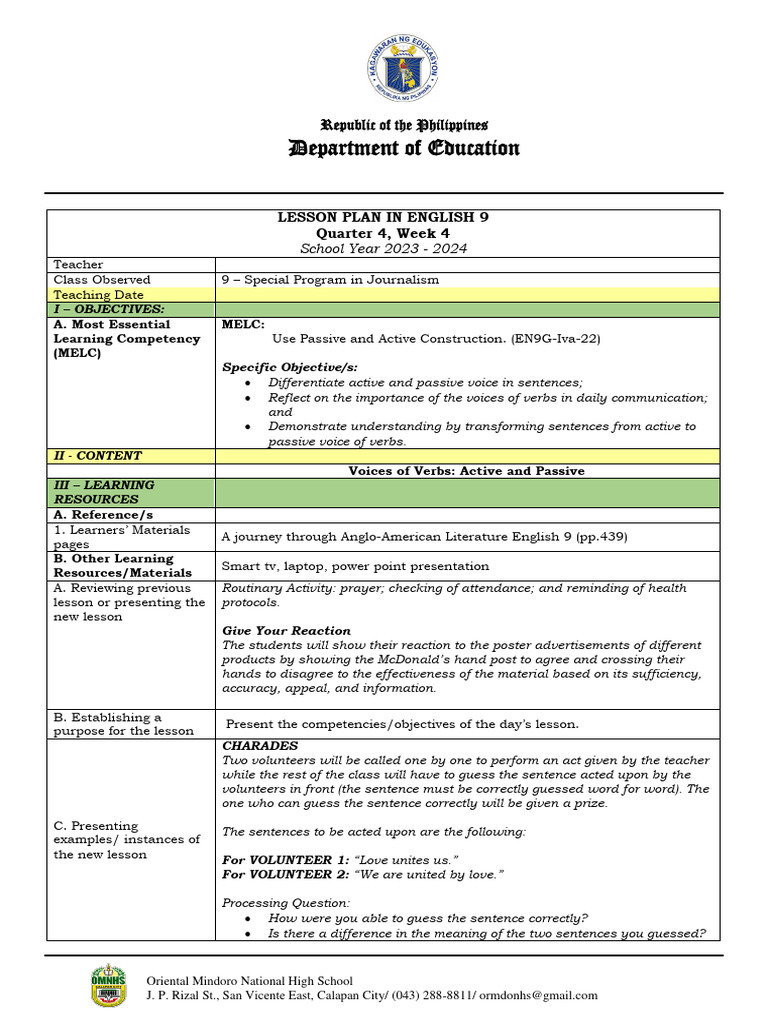 Voices of The Verb Lesson Plan | PDF | Human Communication | Cognition