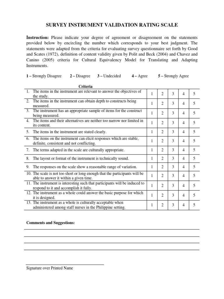 Survery Instrument Valdiation Rating Scale Pdf Behavioural Sciences Psychology