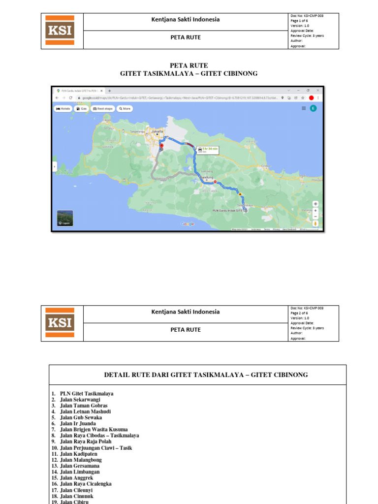 Rute Gitet Tasikmalaya ke Cibinong | PDF