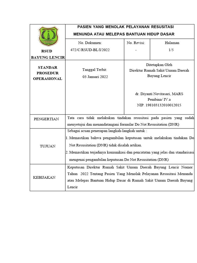 Pap 5 Spo Pasien Yang Menolak Pelayanan Resusitasi Menunda Atau Melepas ...