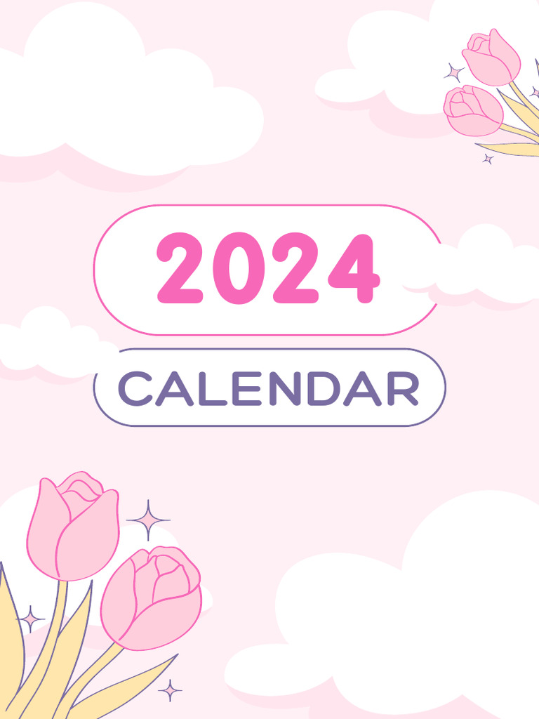 Pastel Pink Cute Illustrative 2024 Notes Calendar A4 Document | PDF