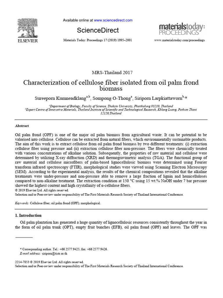 Characterization of Cellulose Fiber Isolated From Oil Palm Frond ...