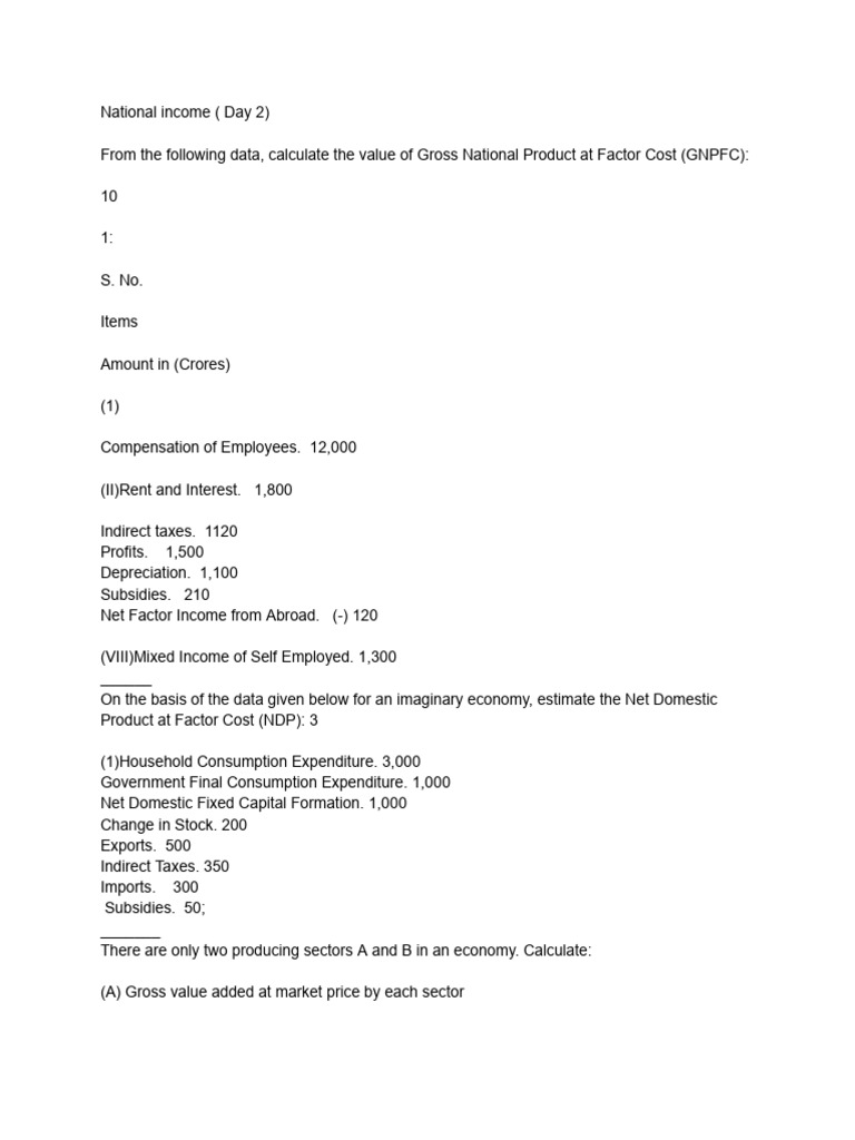 National Income Practice Questions | PDF